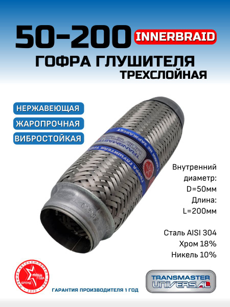Гофра глушителя InnerBraid трехслойная, диаметр 50 мм, длина 200 мм. купить c доставкой на OZON ...