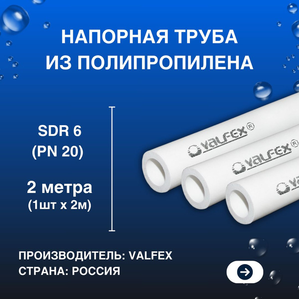 Труба полипропиленовая 25 мм неармированная (2 м) х 1 шт. VALFEX SDR 6 (PN 20) купить на OZON по ...