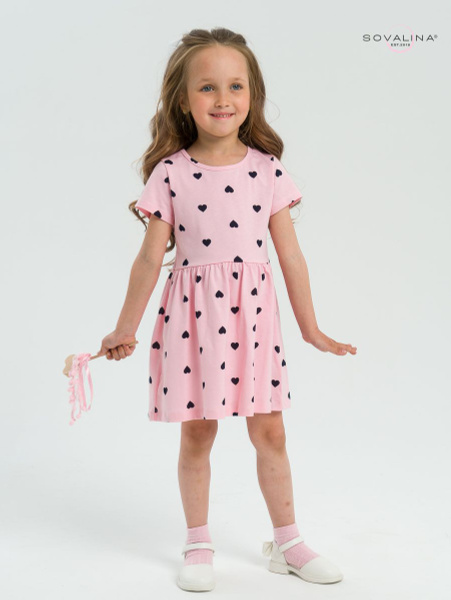 Платье Девочки SOVAlina розовый прямое Повседневный Короткий Хлопок ...