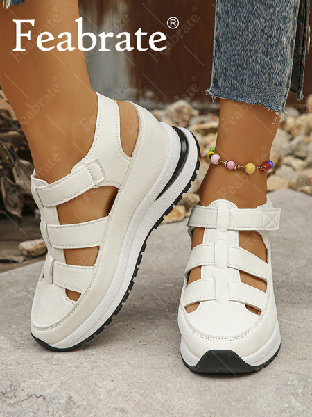 Босоножки Женский Feabrate Без каблука, размер 41 Круглый нос Лето Липучки Перфорация купить c ...