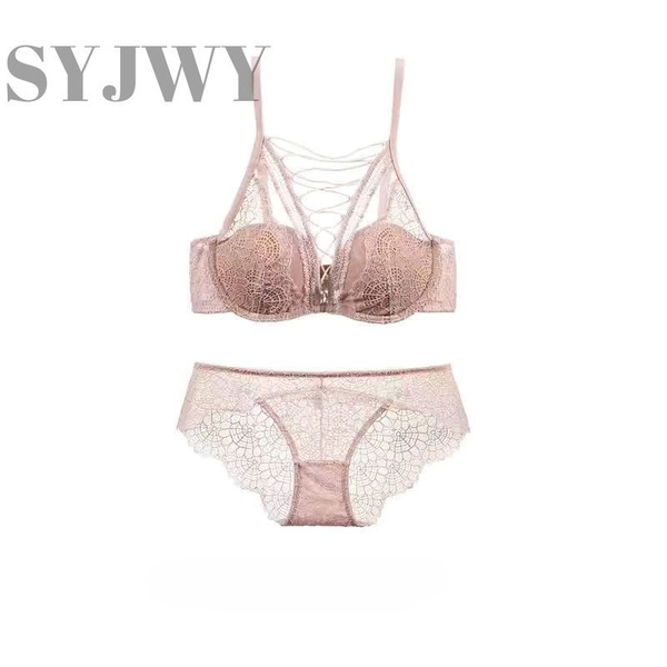 Комплект белья Женский SYJWY розовый Шнуровка бралетт Политекс Вышивка, размер 38 Повседневный ...