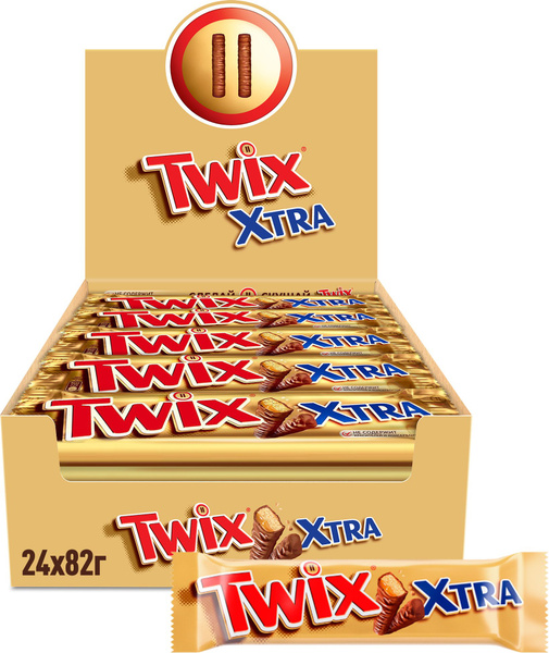 Шоколадные батончики Twix Xtra с карамелью и печеньем, 24 шт по 82 г купить на OZON по низкой ...