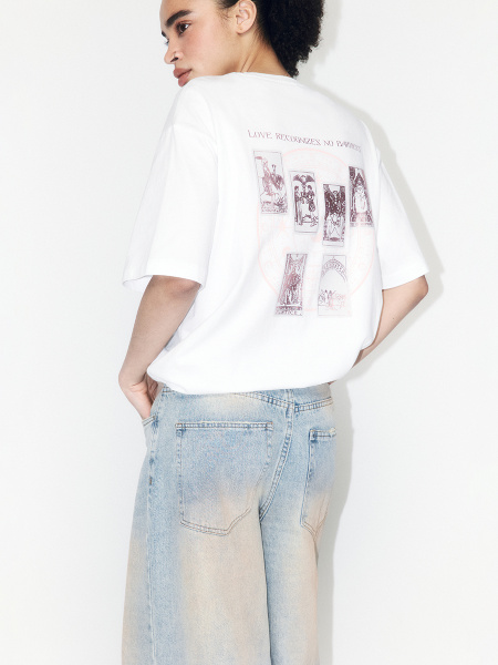 Футболка Женский Befree белый Короткий, размер 48 Трикотаж Разноцветный прямой Повседневный ...