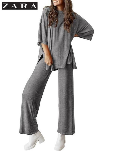 Комплект одежды Женский Zara Повседневный брючный, двойка темно-серый, размер 46 Политекс ...