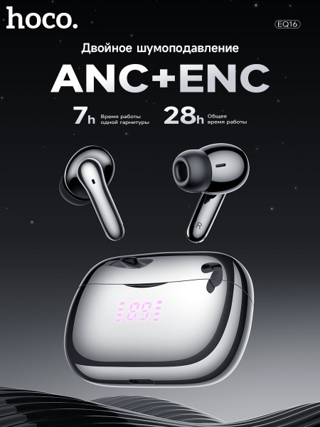 Наушники беспроводные HOCO EQ16 ANC+ENC с микрофоном и шумоподавлением ...