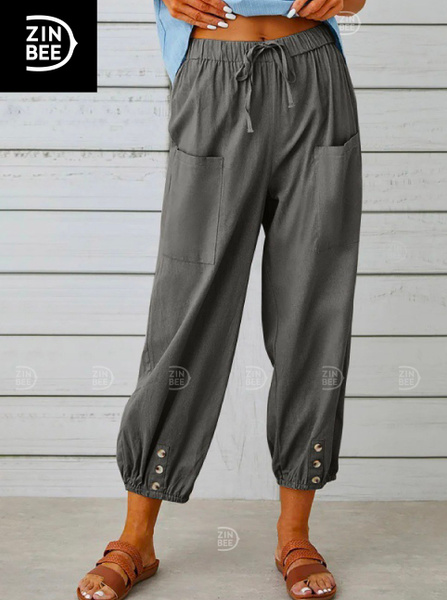 Бриджи Женский ZinBee темно-серый Хлопок Повседневный, размер 50 Эластичная Лето Китай Средняя ...