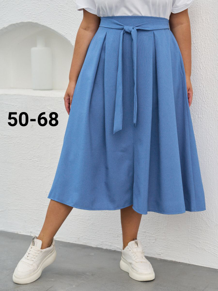 Юбка Женский SPARADA синий Смесовая ткань трапеция, размер 58, 60 Резинка, Пояс Миди Пояс/ремень ...