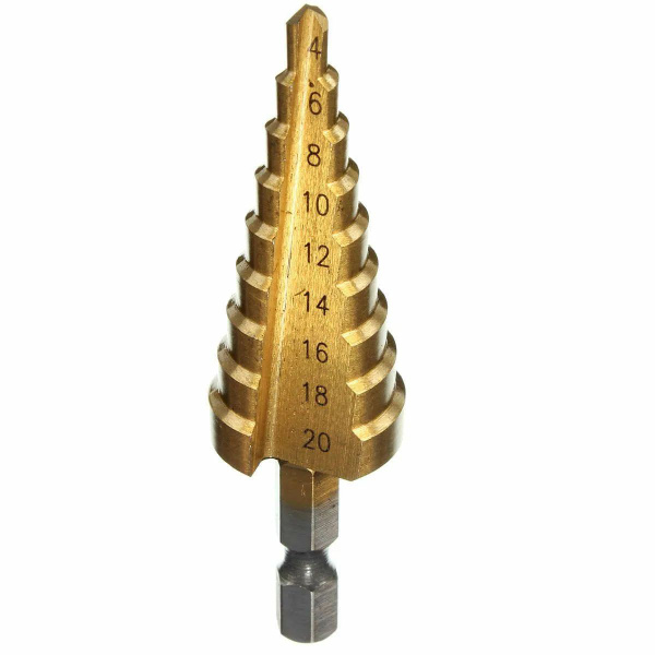 Ступенчатое сверло GripOn, по металлу, 4-20 мм, с шестигранным ...