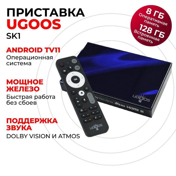 Android Smart ТВ-приставка для телевизора Ugoos SK1 8/128 Gb + голосовой пульт в комплекте ...
