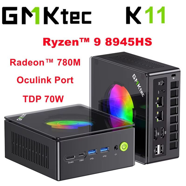 GMKtec Мини-ПК GMK K11 AMD 8945HS мини ПК (AMD Ryzen 9 8945HS, RAM 64 ГБ, SSD 1000 ГБ, AMD ...