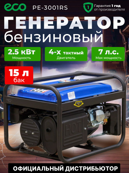 Генератор бензиновый 2.5 кВт ECO PE-3001RS купить на OZON по низкой цене (247509722)