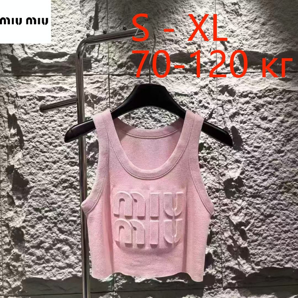 Майка Женский Miu Miu розовый размер 46 Хлопок Повседневный Китай облегающий Надписи Логотип