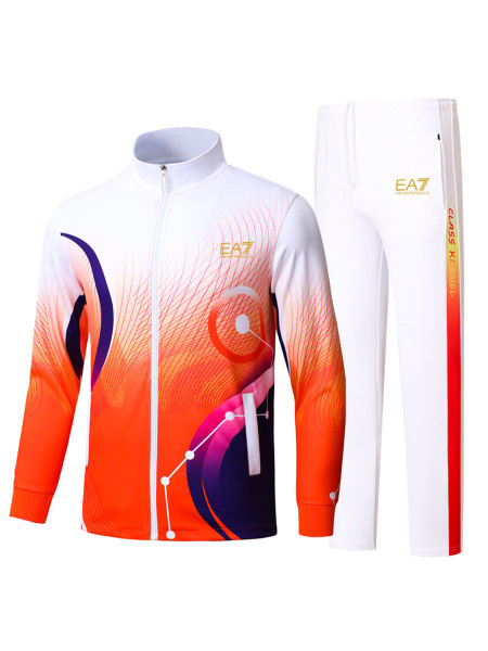 Костюм спортивный Мужской, Женский EA7 Спортивный двойка белый муар, оранжево-розовый, размер 56 ...