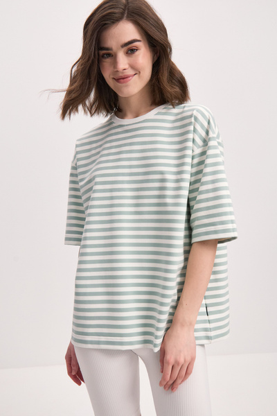 Футболка Женский Avese голубой, зеленый Короткий, размер 48 Хлопок прямой Повседневный Россия ...