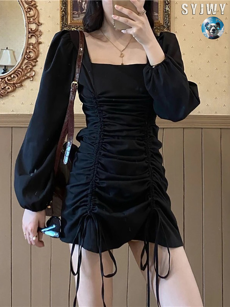 Платье Женский SYJWY черный Повседневный Длинный Полиэстер FR Воротник, размер 44 Без застежки ...