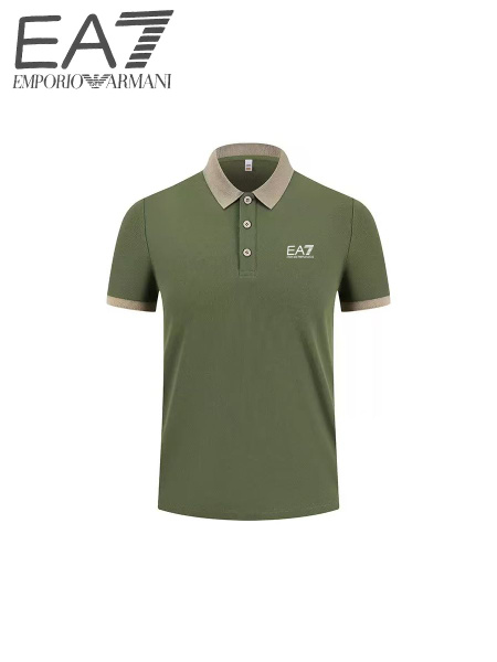 Поло Мужской EA7 зеленый Короткий, размер 44, 46 Полиэстер FR Однотонный облегающий Повседневный ...