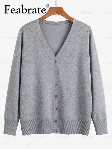 Кардиган Женский Feabrate бело-серый Хлопок, Нейлон, размер 50, 52 Пуговицы Длинный Однотонный ...