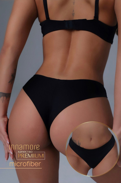 Трусы Женский Innamore бразильяна Микрофибра черный, размер 46 Средняя Повседневный Однотонный ...