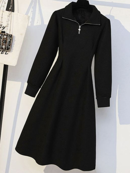 Платье Женский SYJWY черный Повседневный Длинный Полиэстер, размер 54 полуприталенный Однотонный ...