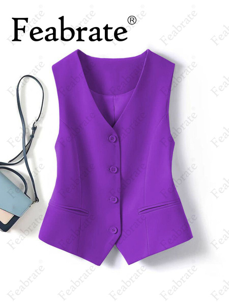 Жилет Женский Feabrate фиолетовый, размер 48 Декоративные пуговицы Пуговицы Однотонный ...