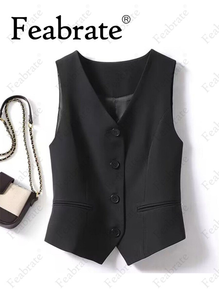 Жилет Женский Feabrate черный, размер 44 Декоративные пуговицы Пуговицы Однотонный Повседневный ...