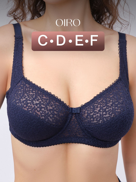 Бюстгальтер Женский OIRO на косточках, с мягкой чашкой, размер 85D синий Нейлон, Спандекс ...