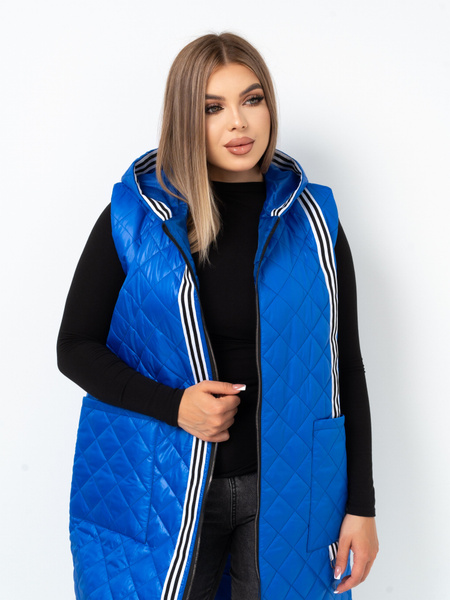 Жилет Женский Jyldyz электрик Плащевка, размер 54 Ленты декоративные оверсайз Молния Однотонный ...