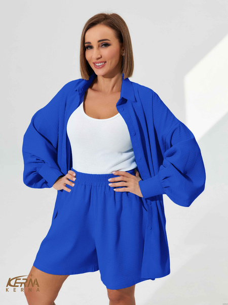 Костюм классический Женский KERNA Повседневный двойка синий, электрик, размер 54 Хлопок ...