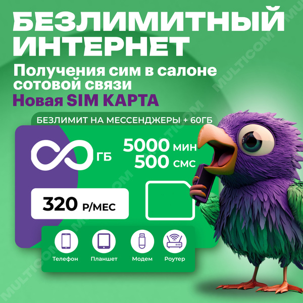 SIM-карта SIM-карта с безлимитным интернетом (Вся Россия) купить на ...