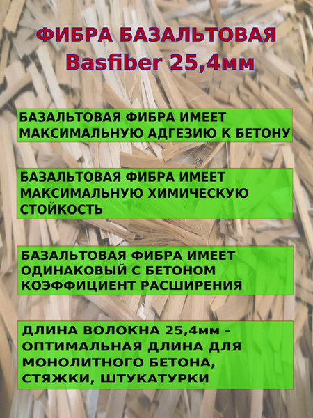 Фибра базальтовая Basfiber 25.4мм (пакет 1кг) Армирующая добавка. купить на OZON по низкой цене ...