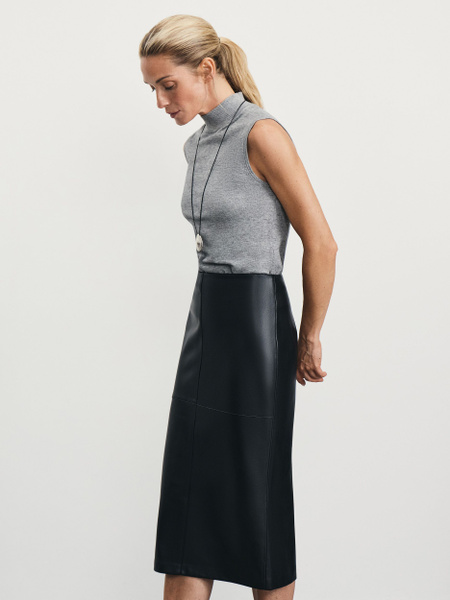 Юбка Женский Zarina черный, размер 48 Молния Миди Разрезы Однотонный Демисезон, рост 165-180 ...