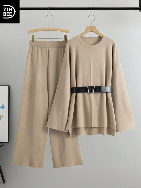 Комплект одежды Женский ZinBee Повседневный двойка хаки, размер 40, 50 Искусственные материалы ...