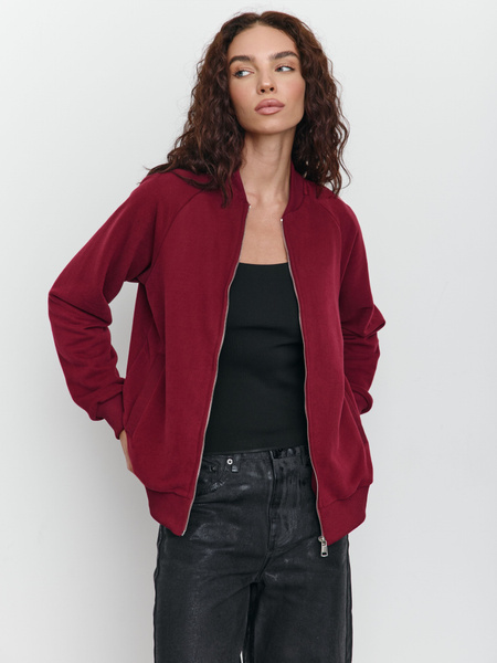 Толстовка Женский Avese темно-красный Молния Футер трехнитка, размер 48 прямой Длинный ...