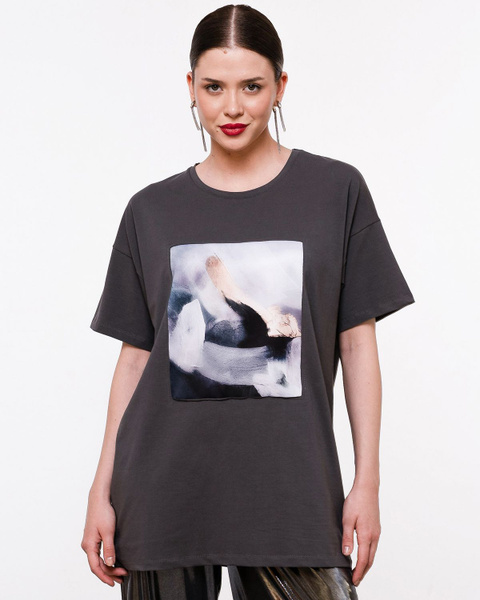 Футболка SAHAR art lab, размер 48, 46, цвет серый, белый, 95% хлопок, 5% лайкра - купить по ...