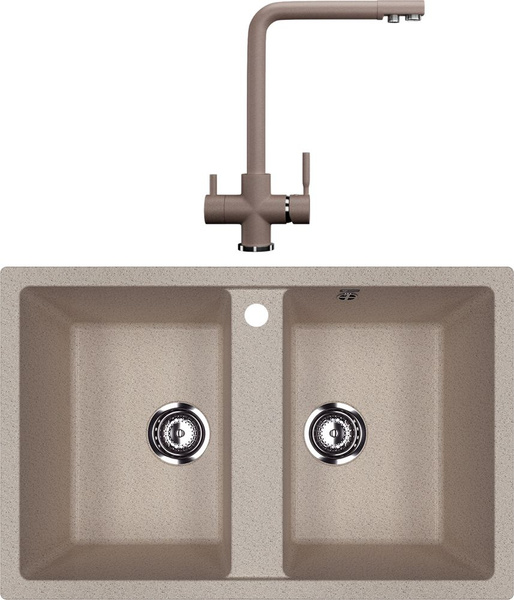 Комплект Мойка кухонная Ulgran U-608 -302 песочная / Смеситель U-016 -302 песочный - купить с ...