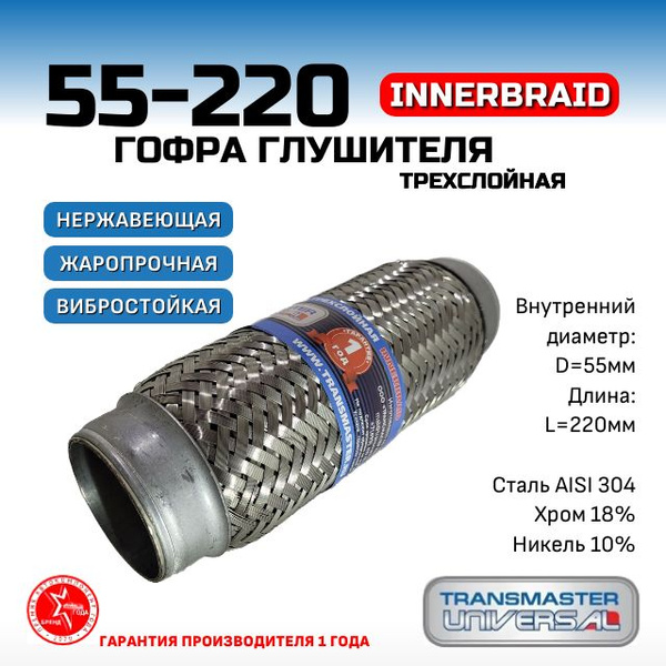 Гофра глушителя InnerBraid трехслойная, диаметр 55 мм, длина 220 мм. - купить по низкой цене в ...