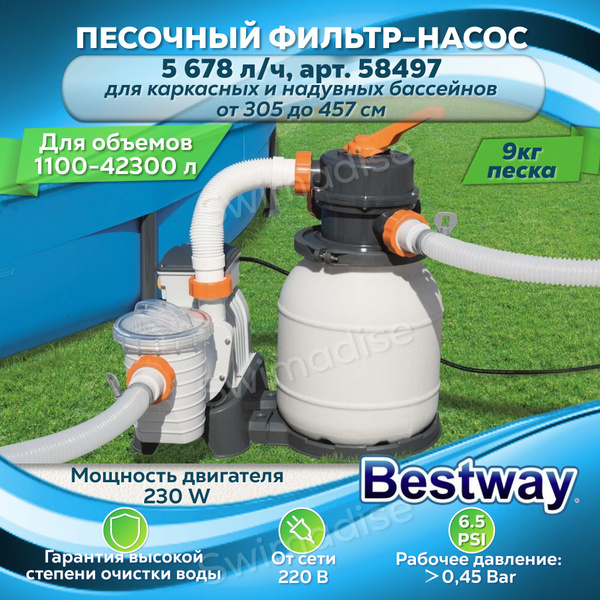 Песочный фильтр насос для бассейна объемом 1100-42300 л Bestway 58497 ...
