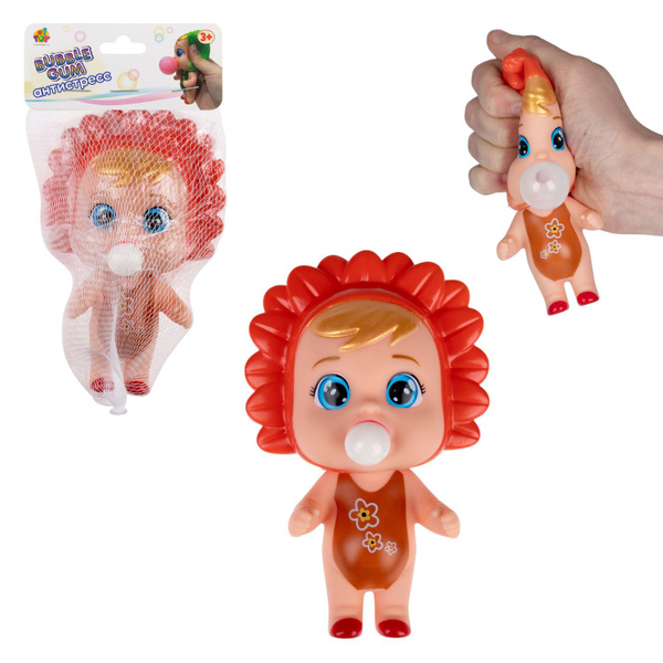 Игрушка-антистресс для рук 1TOY Bubble Gum "Куклы" в красном, мялка ...