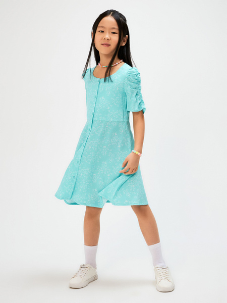 Платье Девочки Acoola мятный Повседневный Средний Текстиль, размер 98 Пуговицы, Петля свободный ...