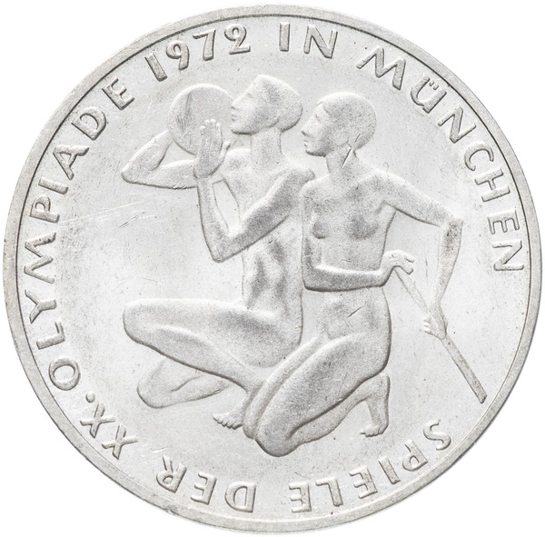 Германия, ФРГ 10 марок 1972 "Олимпиада в Мюнхене - Спортсмены", сохранность XF/AU в пластиковом ...