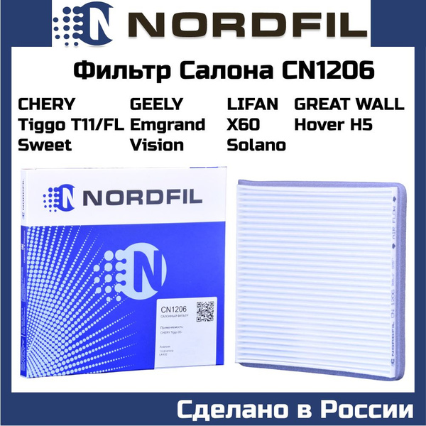 Фильтр салонный NORDFIL салона CN1206 BYD F3 CHERY Sweet Tiggo FL Tiggo T11 GEELY Emgrand 7 EC7 ...