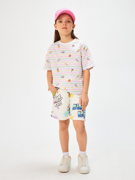 Шорты Девочки Acoola Повседневный молочный, размер 104 Трикотаж Резинка, Шнурок свободный ...