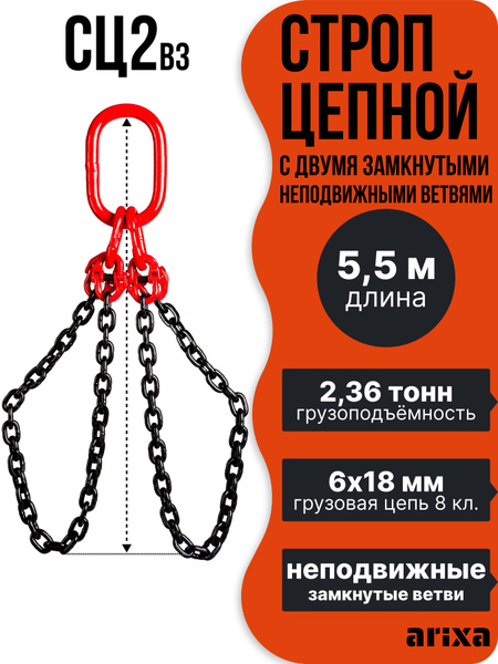 Характеристики Строп цепной 2СЦвз ветви замкнутые (неподвижные)-2,36т 5 ...
