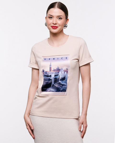 Футболка SAHAR art lab, размер 44, цвет бежевый, голубой, 95% хлопок, 5% лайкра - купить по ...