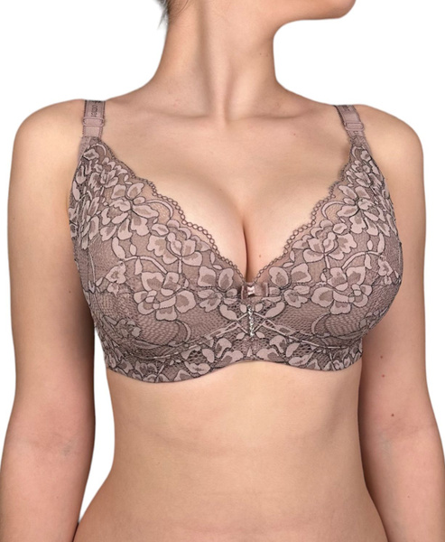 Бюстгальтер Женский VE.NU.S классическая чашка, размер 90E темно-бежевый Полиамид, Эластан ...