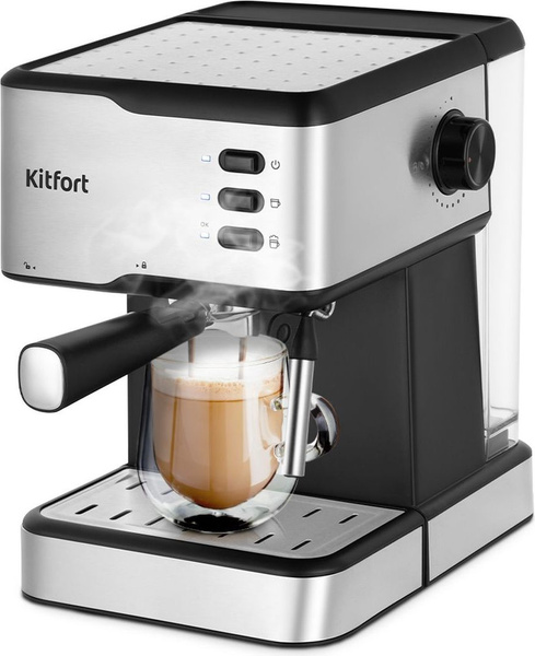 Kitfort Кофеварка рожковая КТ-7233, черный, серебристый - купить с доставкой по выгодным ценам в ...