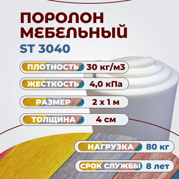 Вопросы и ответы о Поролон мебельный ST 3040 2000х1000 40 мм листовой ...