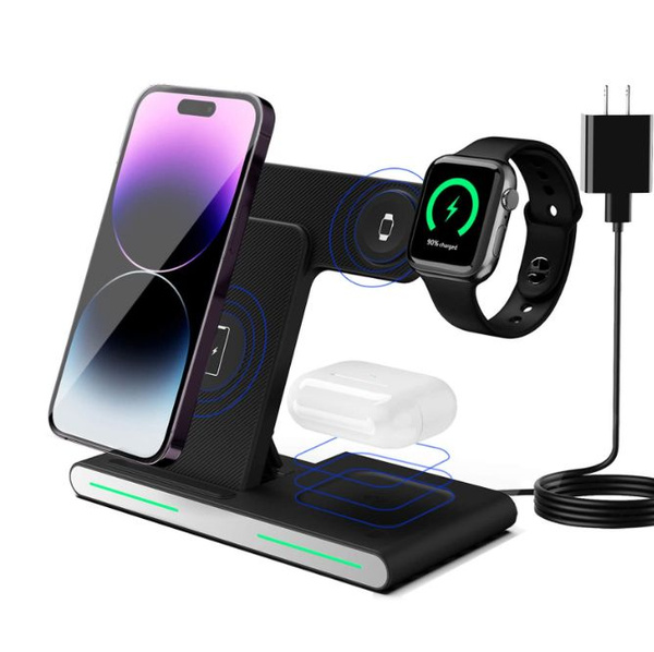 Беспроводная зарядка: Зарядная станция 3 в 1 для iPhone часов и Airpods ...