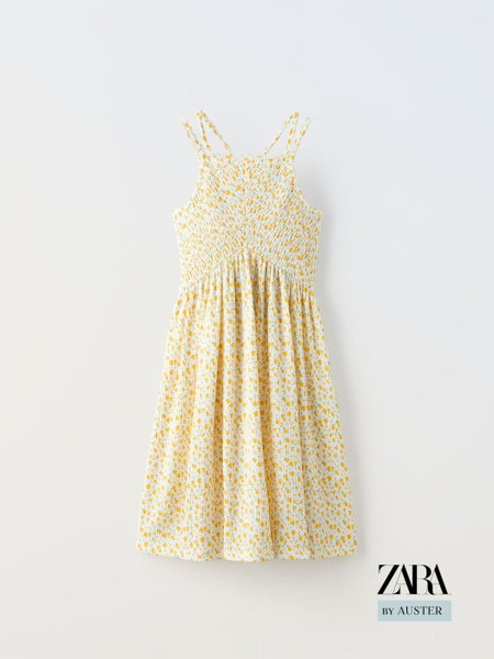 Платье детское ZARA TEXTURED ELASTICATED DRESS WITH PRINT, yellow, 116, Девочки, Лето, размер ...