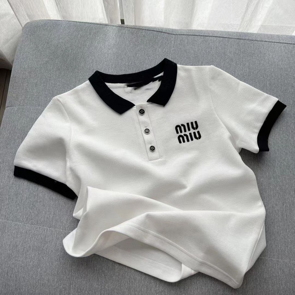 Футболка Женский Miu Miumiu белый Короткий размер 44 Хлопок Логотип Офисный школьный Китай